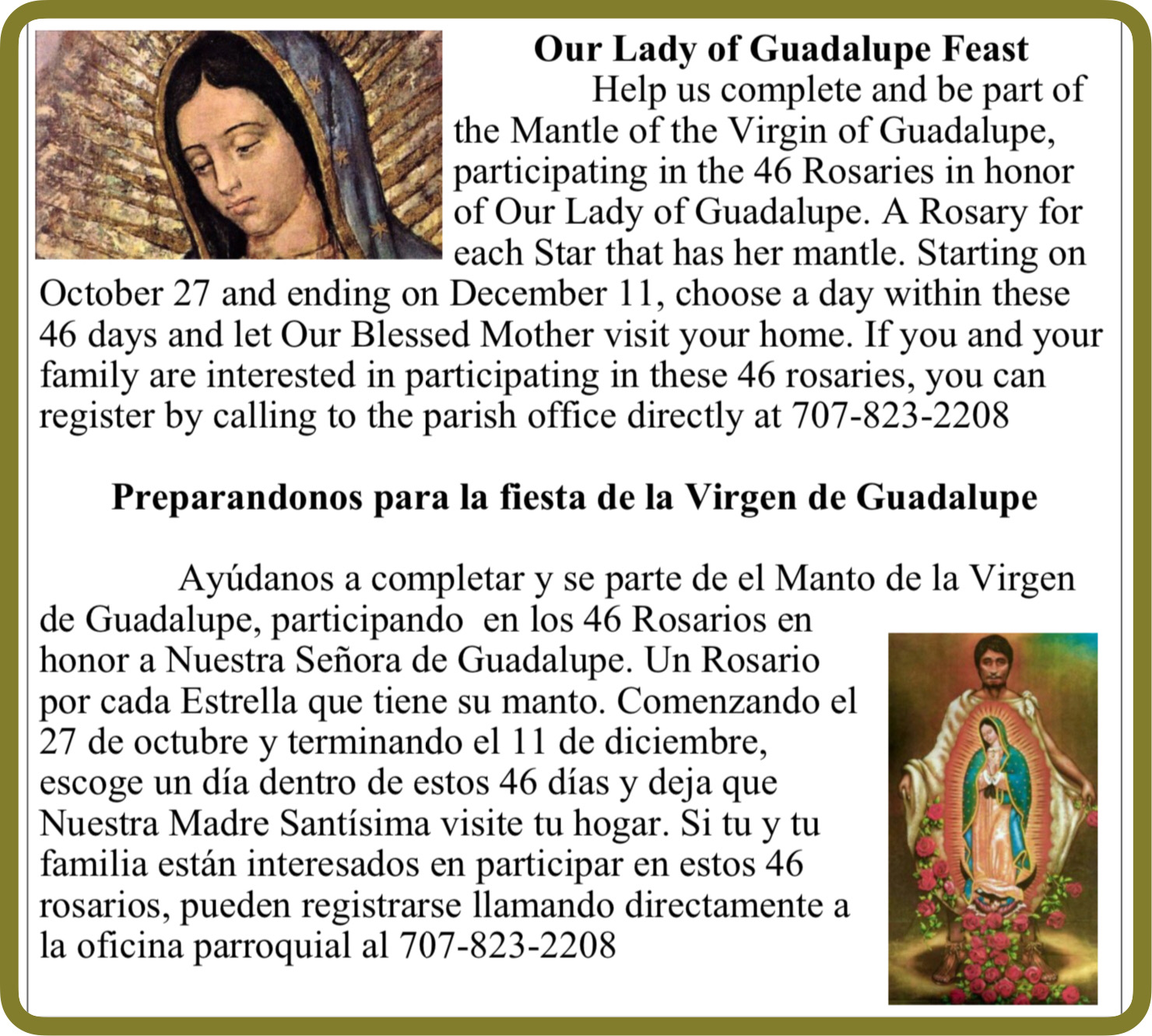 Our Lady of Guadalupe Feast/Preparandonos Para La Fiesta de la Virgen ...